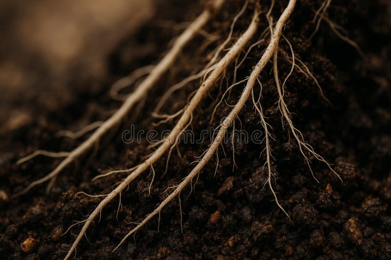 Fine Network of Plant Roots Sprawling Beneath Dark Soil, Revealing ...