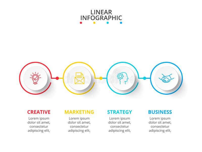 Thin Color Lines with White Circles for Infographic Slide with 4 Steps ...