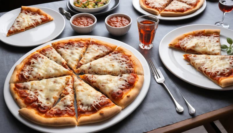 Thin Crust Cheese Pizza in Dining Setup Stock Illustration ...