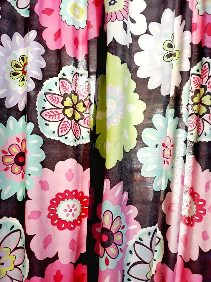 Thin Curtains with Beautiful Wide Flower Patterns on a Window of a ...