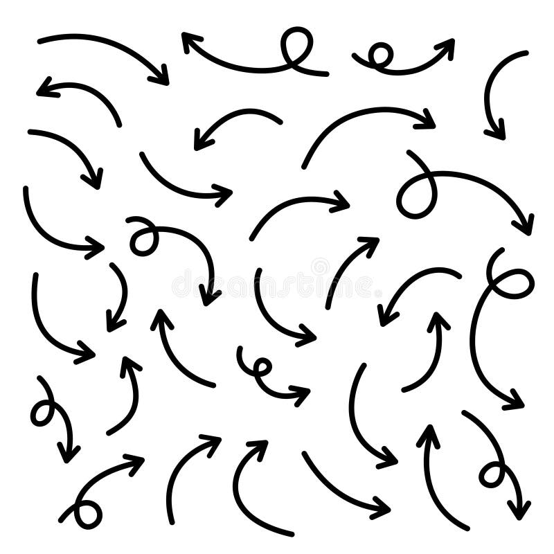 Thin Curved Sketch Arrows Collection. Hand Drawn Vector Arrows Pointing ... Thin Curved Sketch Arrows Collection. Hand Drawn Vector Arrows Pointing ...