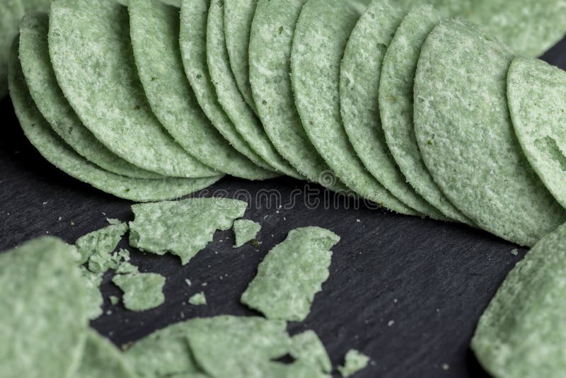 Thin and Delicious Green Potato Chips Stock Image - Image of fresh ...