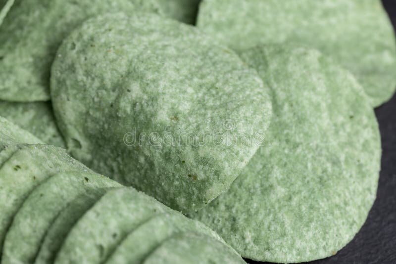 Thin and Delicious Green Potato Chips Stock Photo - Image of slice ...