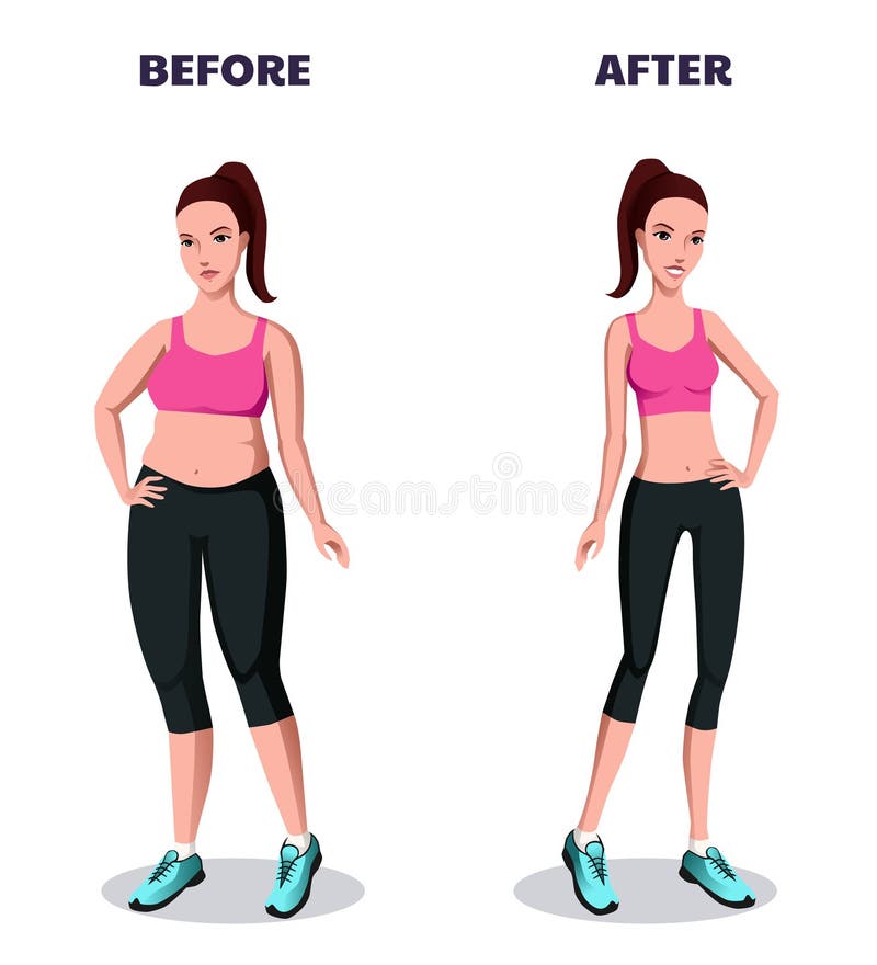 Thin And Fat Woman Before And After Weight Loss Stock Vector