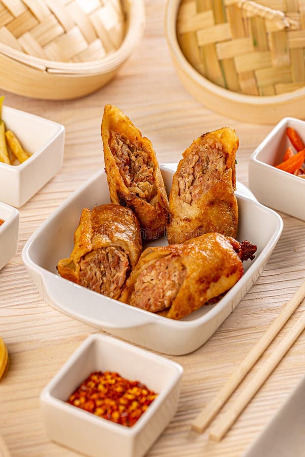 Pork spring rolls stock image. Image of thin, asian - 204254655