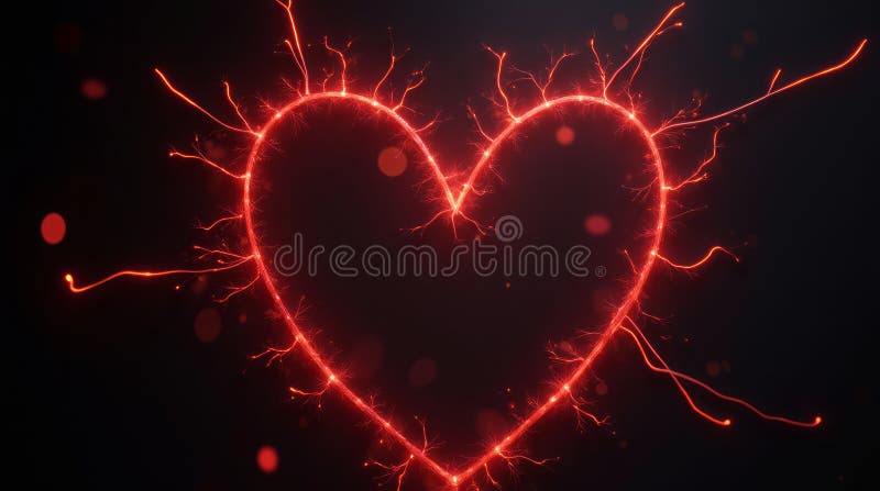 A Thin Glowing Red Thread Weaving through the Frame, Forming a Heart at ...