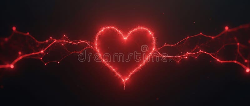 A Thin Glowing Red Thread Weaving through the Frame, Forming a Heart at ...