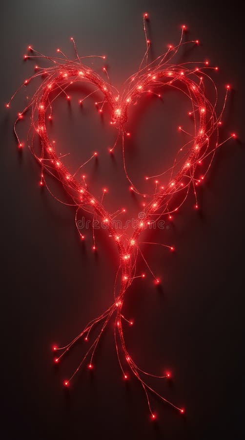 A Thin Glowing Red Thread Weaving through the Frame, Forming a Heart at ...