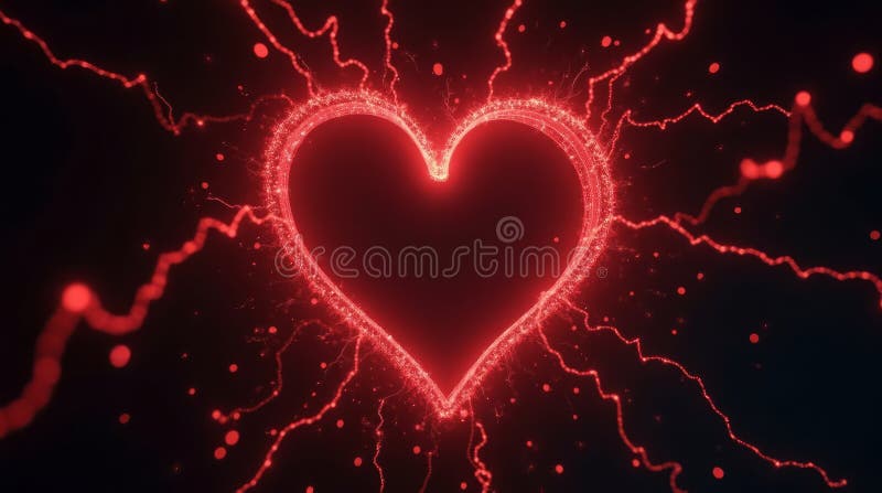 A Thin Glowing Red Thread Weaving through the Frame, Forming a Heart at ...