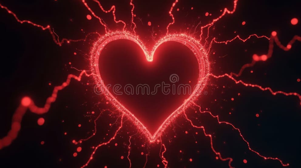 A Thin Glowing Red Thread Weaving through the Frame, Forming a Heart at ...