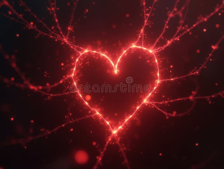 A Thin Glowing Red Thread Weaving through the Frame, Forming a Heart at ...