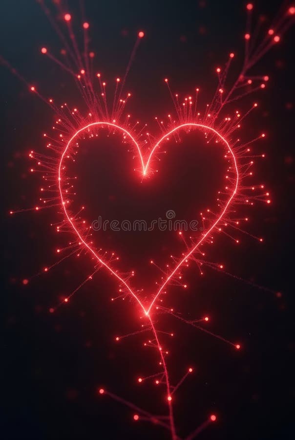 A Thin Glowing Red Thread Weaving through the Frame, Forming a Heart at ...