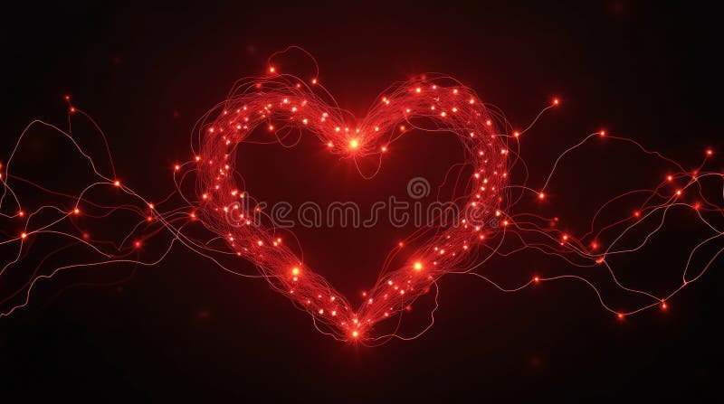 A Thin Glowing Red Thread Weaving through the Frame, Forming a Heart at ...