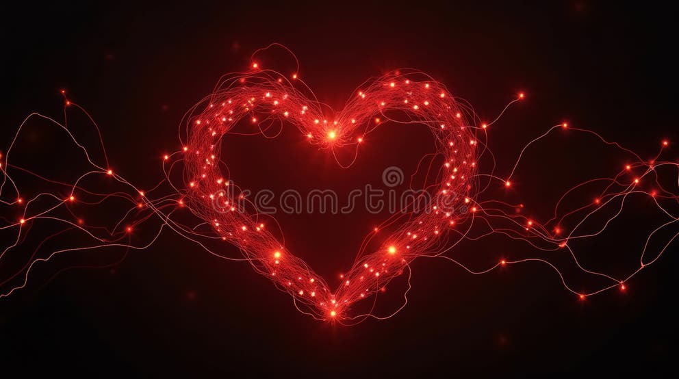 A Thin Glowing Red Thread Weaving through the Frame, Forming a Heart at ...