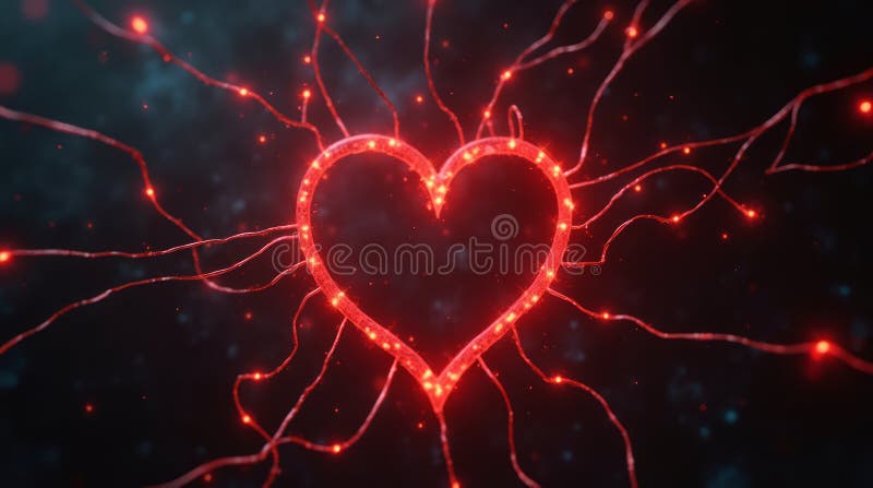 A Thin Glowing Red Thread Weaving through the Frame, Forming a Heart at ...