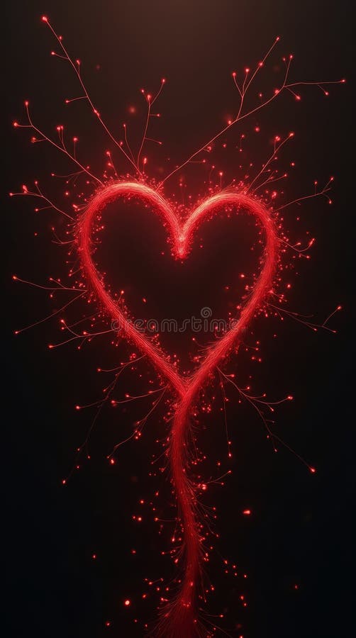 A Thin Glowing Red Thread Weaving through the Frame, Forming a Heart at ...