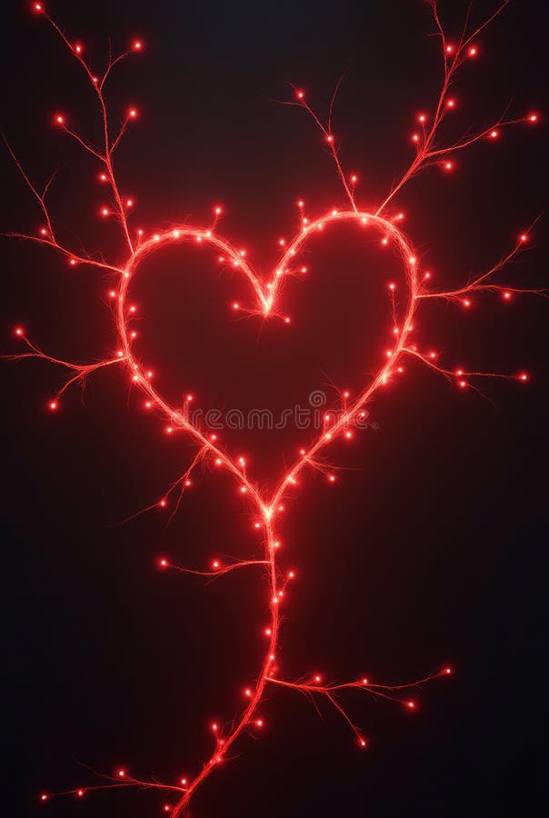 A Thin Glowing Red Thread Weaving through the Frame, Forming a Heart at ...