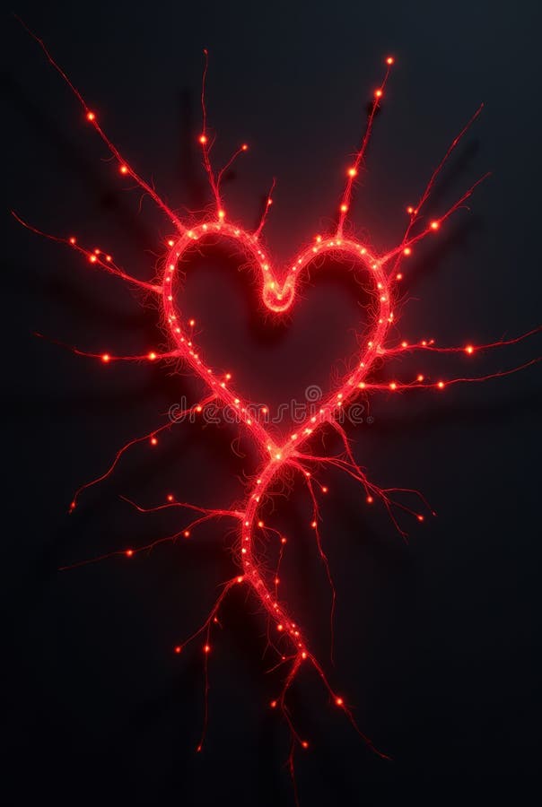 A Thin Glowing Red Thread Weaving through the Frame, Forming a Heart at ...