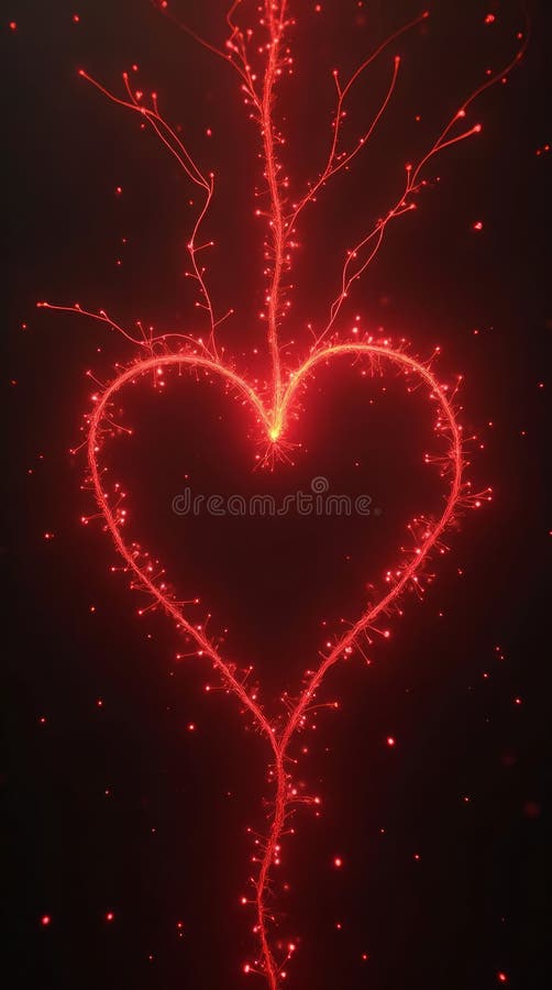 A Thin Glowing Red Thread Weaving through the Frame, Forming a Heart at ...