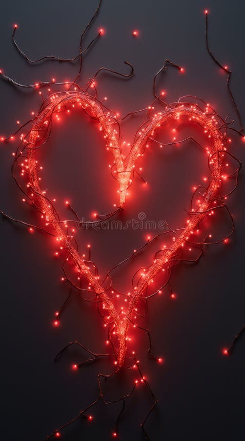 A Thin Glowing Red Thread Weaving through the Frame, Forming a Heart at ...