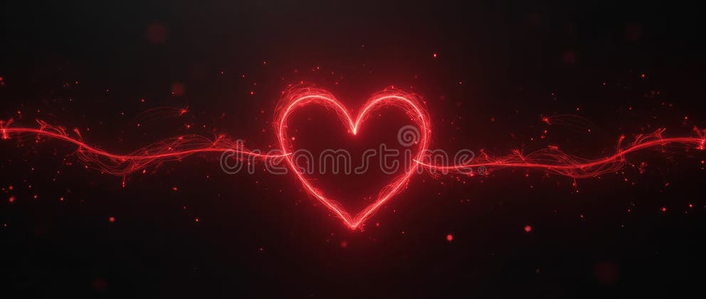 A Thin Glowing Red Thread Weaving through the Frame, Forming a Heart at ...