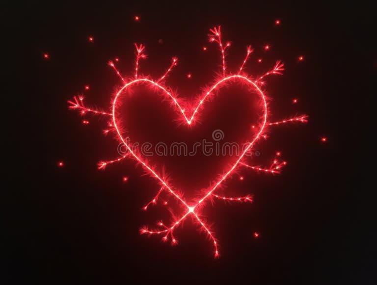 A Thin Glowing Red Thread Weaving through the Frame, Forming a Heart at ...