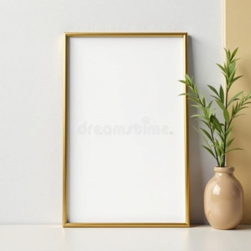 Thin Gold Rectangular Frame Against Pure White , Design, Gold Stock ...