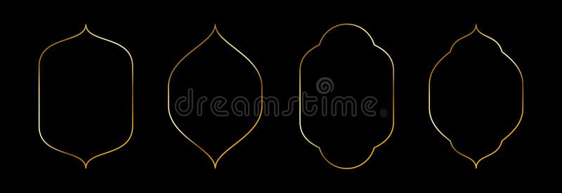 Thin Golden Curved Frame Set. Gold Curved Border Collection in Oriental ...