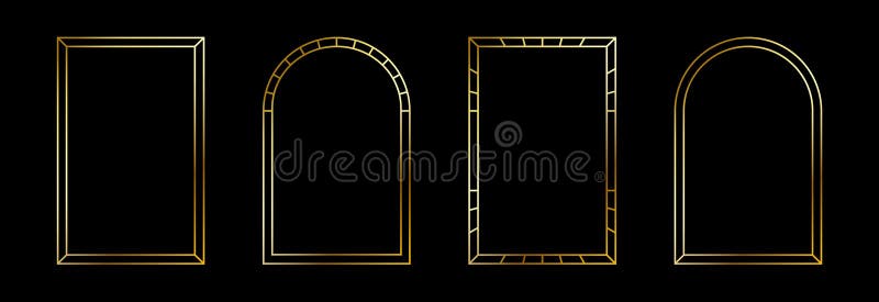 Thin Golden Frame Set. Gold Rectangle and Arch Border Collection in Art ...