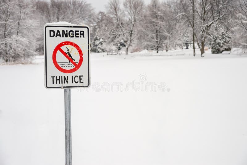Thin Ice sign stock image. Image of grey, outdoor, danger - 10865477