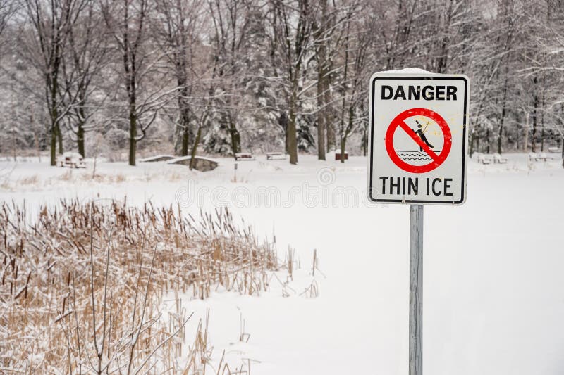 Thin Ice sign stock image. Image of grey, outdoor, danger - 10865477