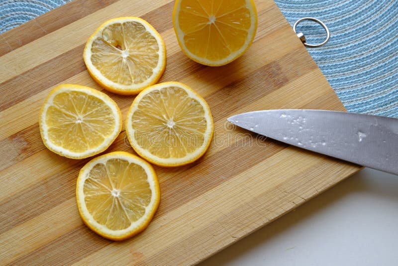 Thin Lemon Slices in Top Landscape Wide Stock Image - Image of nature ...