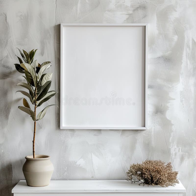 Thin Light Wooden Picture Frame, Blank White Canvas on White Beige ...