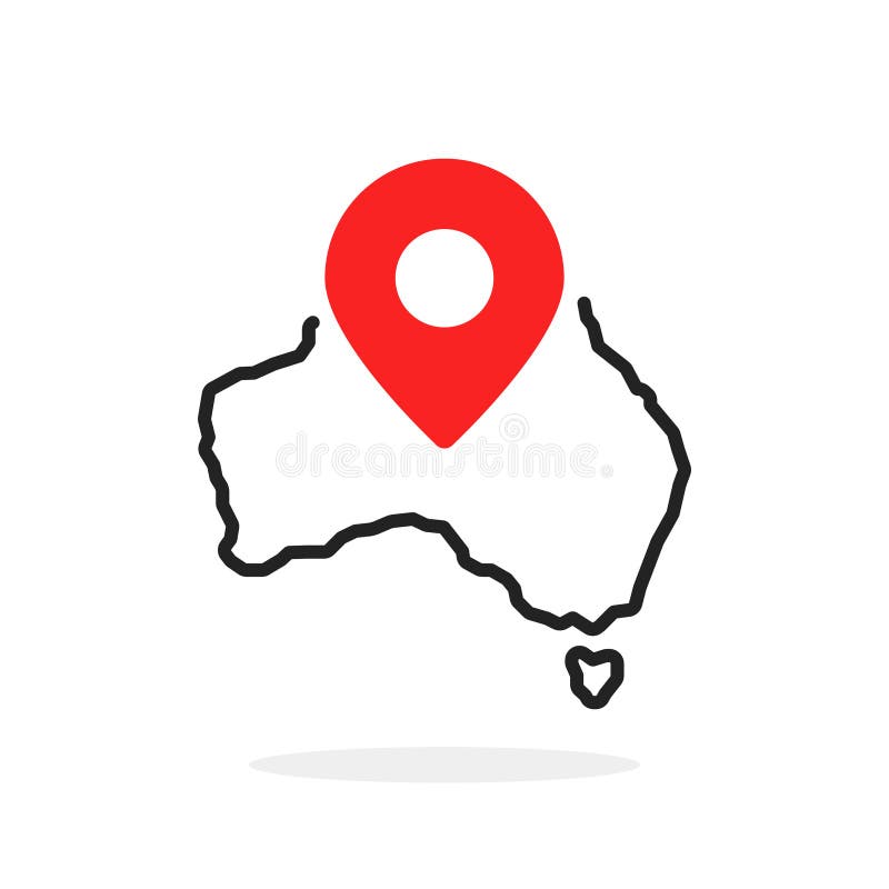 Thin Line Australia Map Icon with Red Pin Point Stock Illustration ...