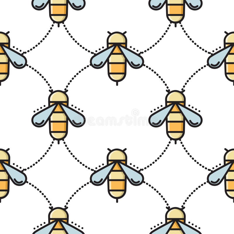 Thin Line Bee Seamless Pattern Stock Vector - Illustration of colorful ...