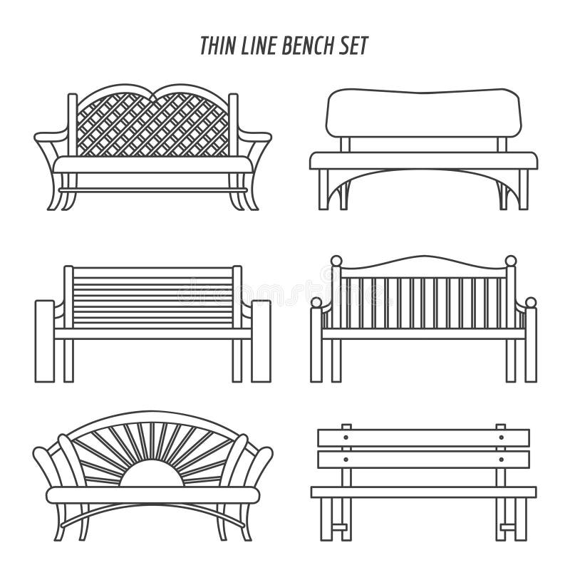 Thin line bench set stock vector. Illustration of place - 71502226