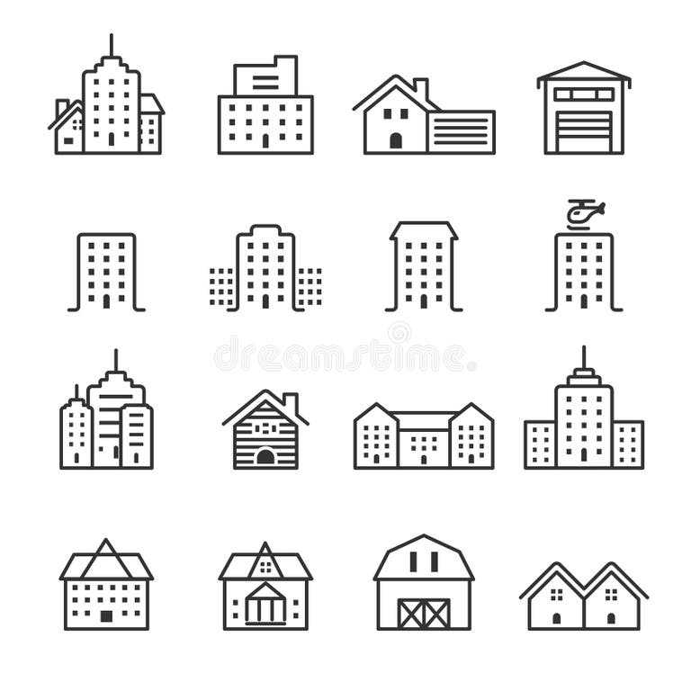 Thin Line Building Icon Set, Vector Eps10 Stock Vector - Illustration ...