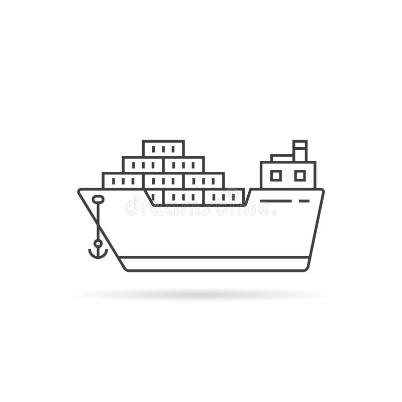 Thin Line Cargo Ship with Shadow Stock Vector - Illustration of global ...