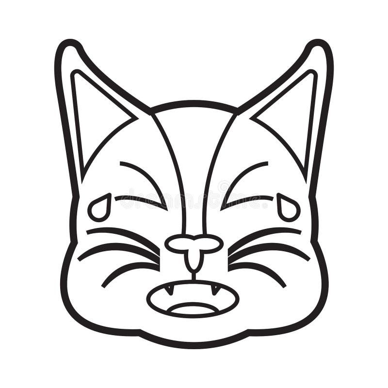 Thin line cat emoticon cry stock vector. Illustration of icon - 258709396