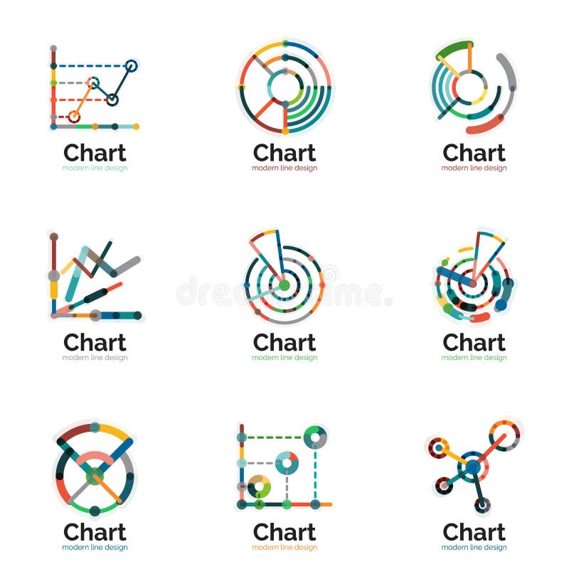 Thin Line Chart Logo Set. Graph Icons Modern Colorful Flat Style Stock ...
