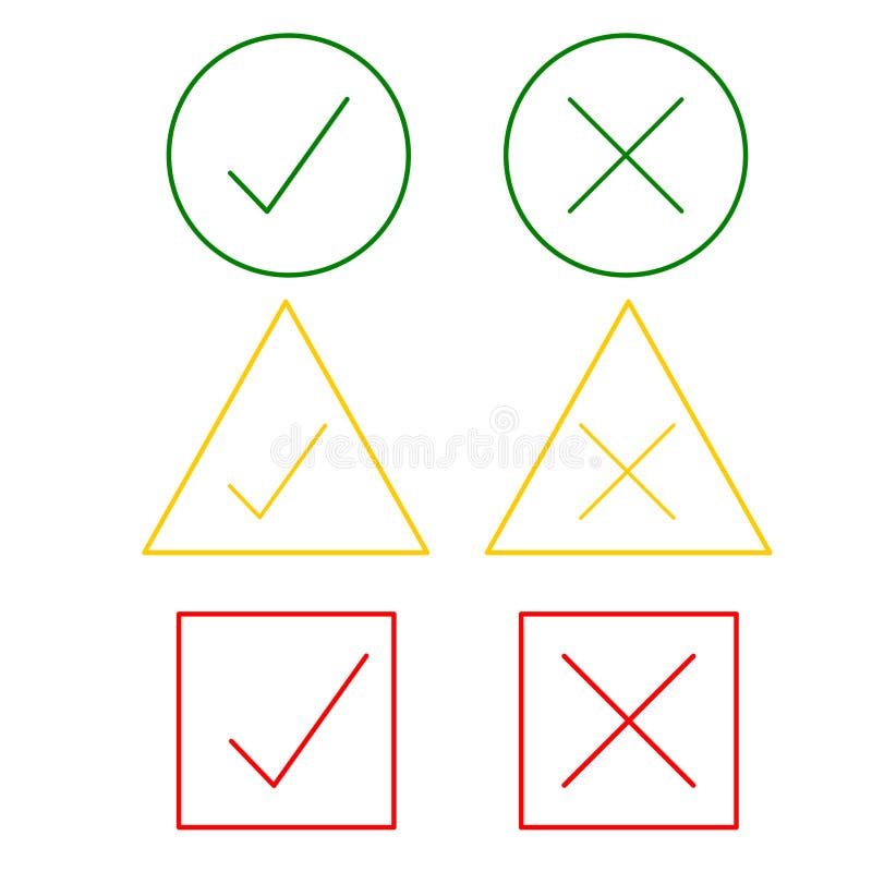 Thin Line Check Mark Icons. Green Tick and Red Cross Checkmarks Flat ...
