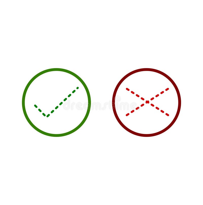 Thin Line Check Mark Icons. Green Tick and Red Cross Checkmarks Flat ...