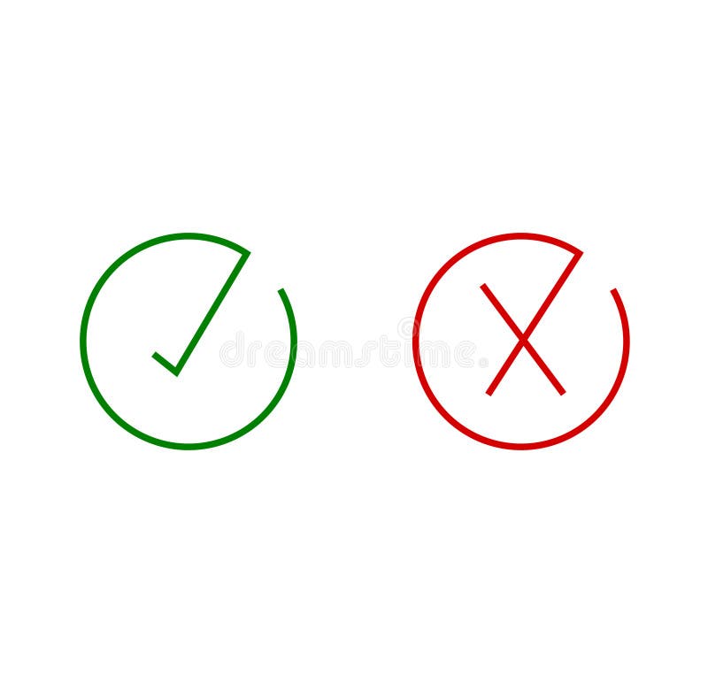 Thin Line Check Mark Icons. Green Tick and Red Cross Checkmarks Flat ...