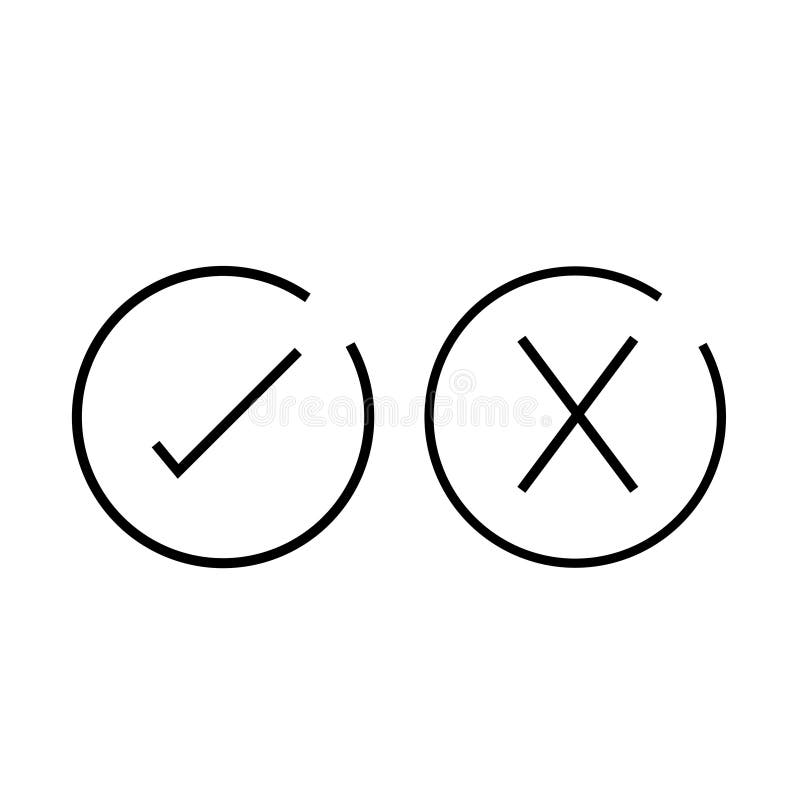 Thin Line Check Mark Icons. Tick And Cross Checkmarks Flat Line Icons ...