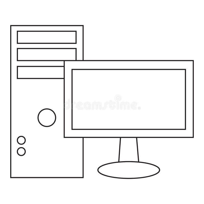 Thin line desktop computer stock illustration. Illustration of vector ...