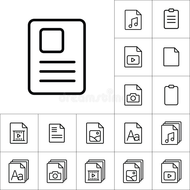 Thin Line Document Icon, Different Type File Icons Set On White Stock ...