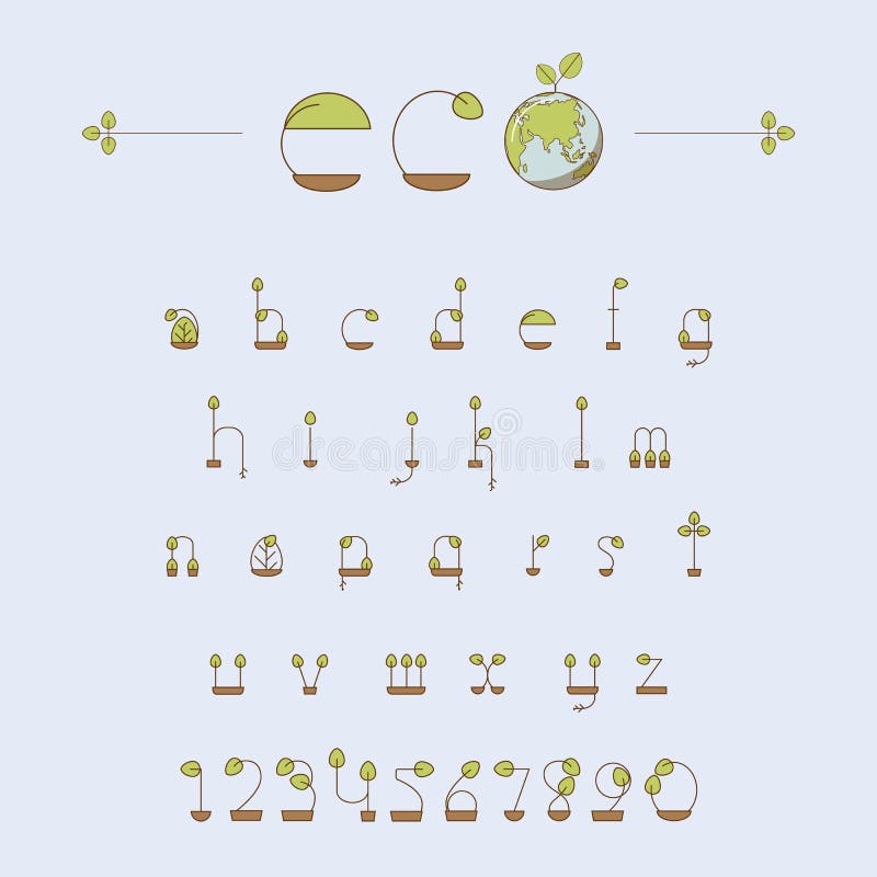 Thin line eco font. stock vector. Illustration of outline - 90727046