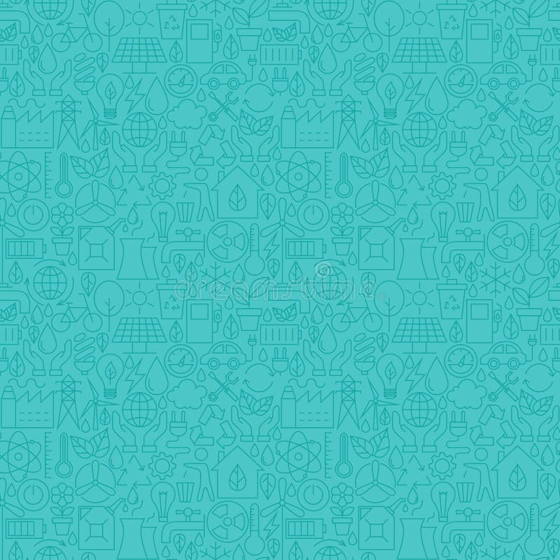 Thin Line Eco Friendly Ecology Blue Seamless Pattern Stock Vector ...