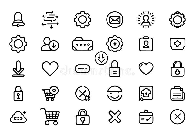Thin Line Essential User Interface (UI) Icons Set - Cloud, Lock, Heart ...