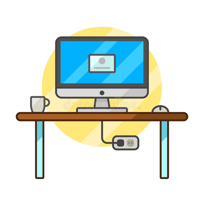 Thin Line Flat Computer Programmer Desk Web Coder Workplace Tools And